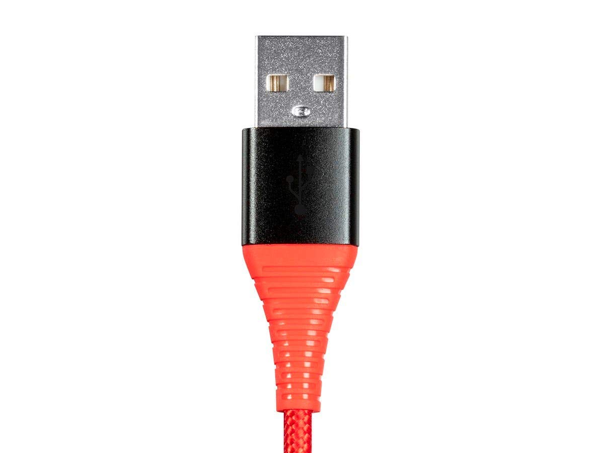 Monoprice USB 2.0 Type-C to Type-A Charge & Sync Cable - Nylon-Braided, 6 Feet, Red - AtlasFlex Series