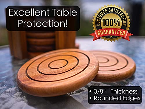 ARTISAN 6 Piece Round Acacia Wood Coaster Sets - Unique Rustic Wood Coasters for Drinks - Drink Cup Coaster Set - Absorbent Coasters with Holder for Coffee Table