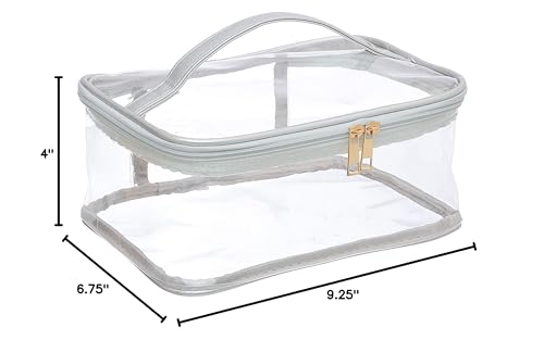 Large Cosmetic Bag for Women / Clear, See-Through Makeup, Hair & Nail Accessories Pouch for Travel or Home / Transparent PVC Plastic Organizer, Spacious Interior, Handle & Double Zippers (Silver)