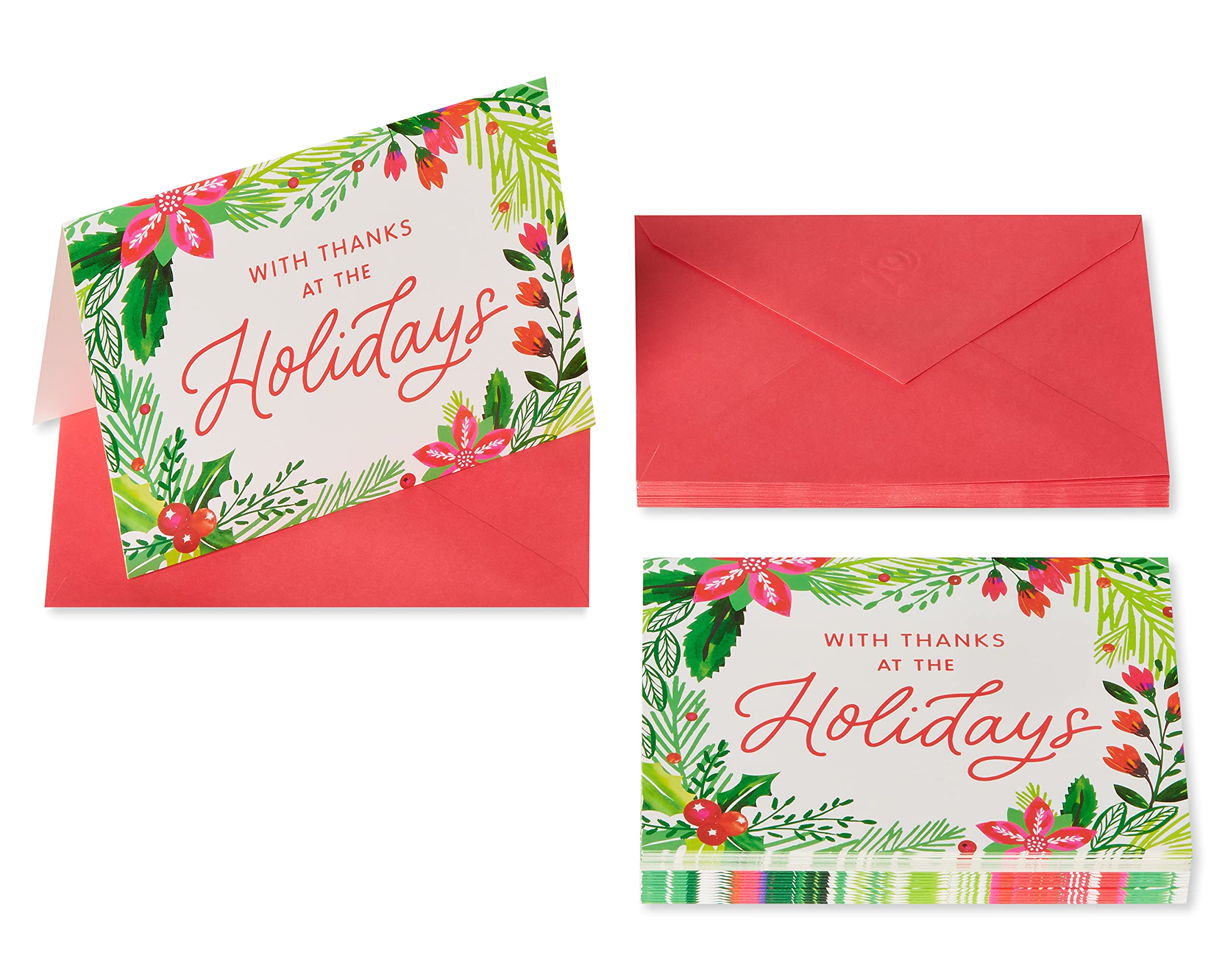 American Greetings Blank Christmas Thank You Cards with Envelopes, Holly (25-Count)