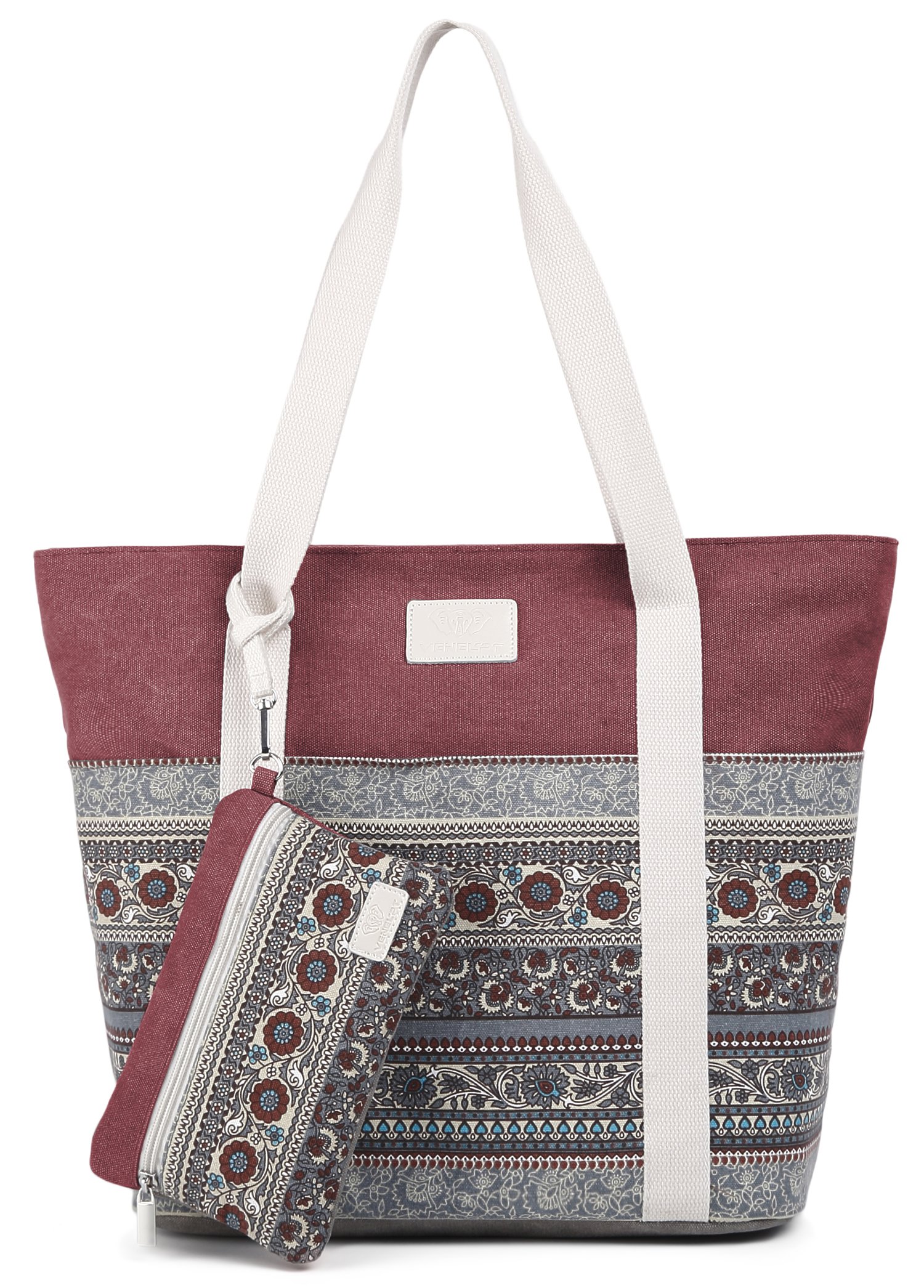 ArcEnCiel Canvas Tote Womens Shoulder Handbag with Purse (Maroon)