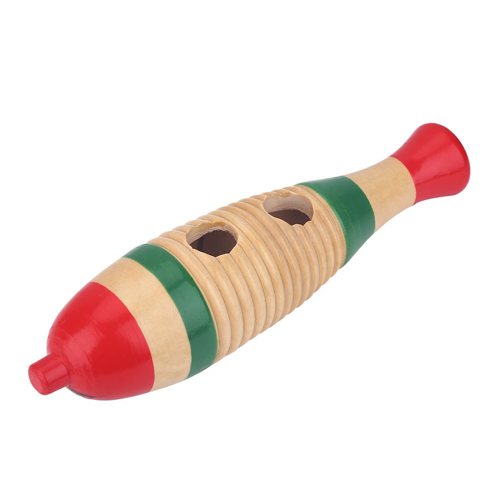 Bnineteenteam Fish-Shaped Wooden Guiro Percussion Instrument with Scraper