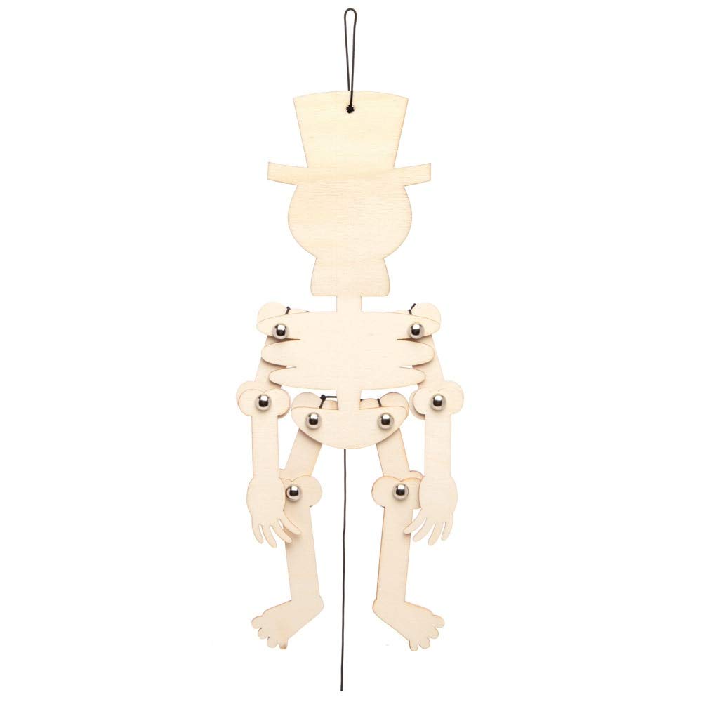 Baker Ross AT108 Wooden Skeleton Puppet Kit - Pack of 4, Wood Craft Kit for Kids Day of The Dead Arts Activities