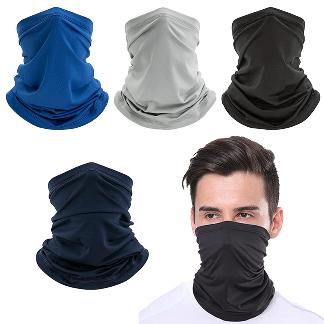 4PCS outdoor sun protection and uv mask neck strap windproof scarf sun protection breathable scarf balaclava (1 black, 1 grey, 1 blue, 1 navy blue)