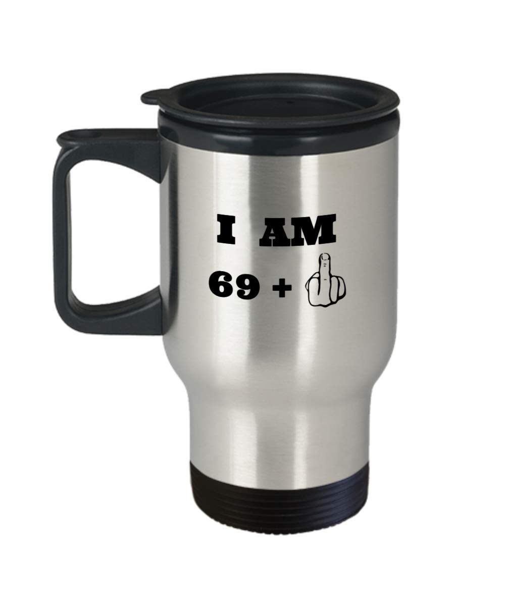 70th Birthday Travel Mug, Middle Finger Cup, 70th Birthday Gifts For Men And Women, Funny Birthday Present For 70 Year Old Relatives and Friends, 14 oz Silver Cup