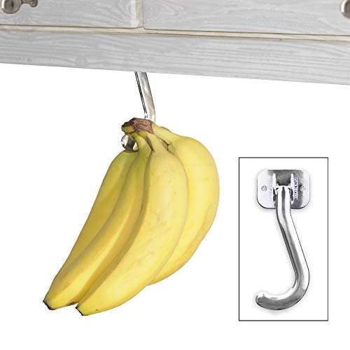 Gadjit Banana Hook Hanger Under Cabinet Hook Ripens Bananas with Less Bruises, Folds Up Out of Sight When Not in Use, Self-Adhesive + Pre-drilled Screw Holes (Plastic w/Chrome Finish)