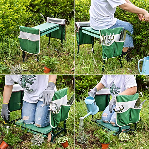 Garden Kneeler And Seat With 2 Bonus Tool Pouches - Portable Garden Bench EVA Foam Pad With Kneeling Pad for Gardening - Sturdy, Lightweight And Practical - Protect Knees And Clothes When Gardening