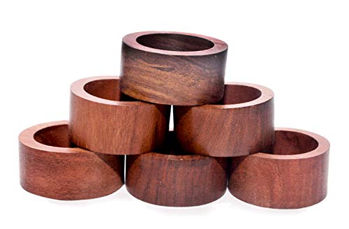 NIRMAN Handmade Wood Napkin Ring Set with 6 Napkin Rings - Artisan Crafted in India