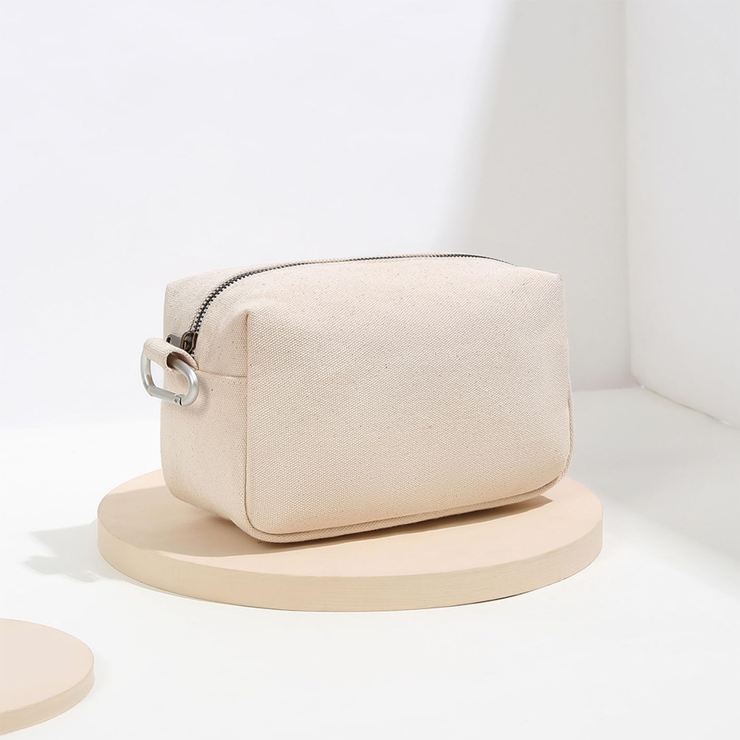 YONBEN Organizer Bag -Lightweight Cosmetic Bag with Ring Clasp, Perfect Travel Makeup Bag for Women,nylon Stand Up Design (Beige/Canvas)