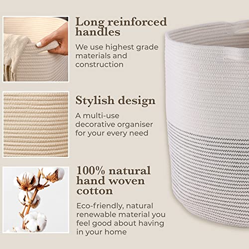 GooBloo Large Cotton Rope Woven Storage Basket - 18β x 16β Tall Decorative Cotton Rope Basket for Living Room, Toys or Blankets - Wicker Baskets with Handles - Cute Baby Laundry Hamper