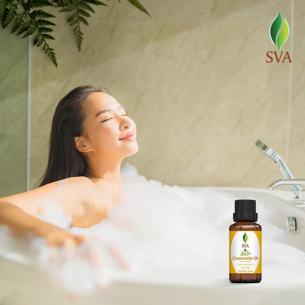 SVA Chamomile Essential Oil β 1/3 Fl Oz β 100% Natural Chamomile Oil - for Diffuser, Hair Care, Face, Skin Care, Aromatherapy, Scalp and Body Massage, Soap and Candle Making