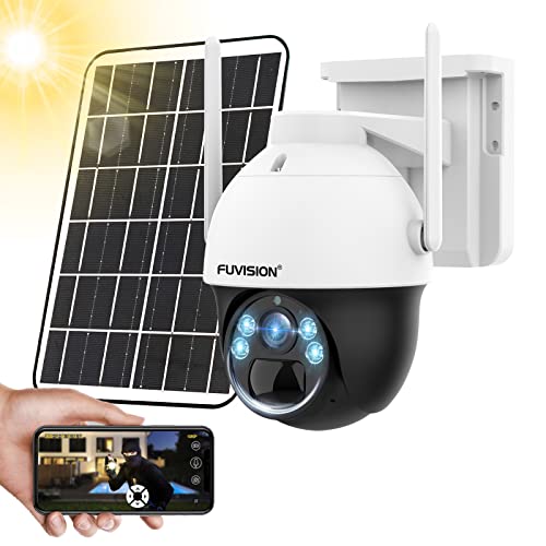 2K Ultra High Definition Security Cameras Wireless Outdoor,Pan Tilt 360°View Solar Battery Powered Rechargeable Wireless Spotlight Security System,Color Night Vision, Motion Detection, 2 Way Audio