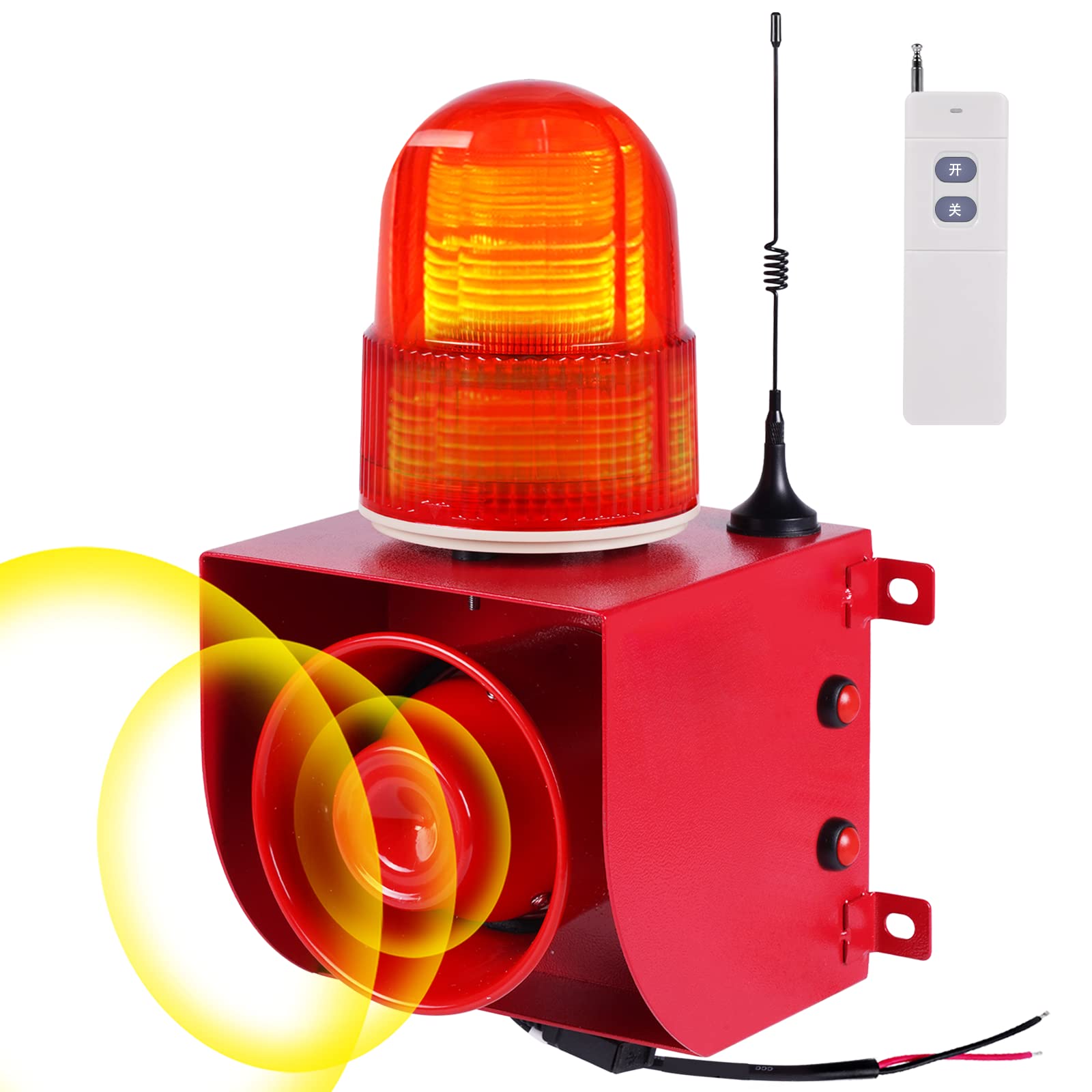 Saladulce Wireless Industrial Siren Alarm 0.311 Mile Outdoor Siren Strobe 120dB Remote Control Sound and Light Alarm IP65 Waterproof Emergency Strobe Warning Light (110V Without Plug)