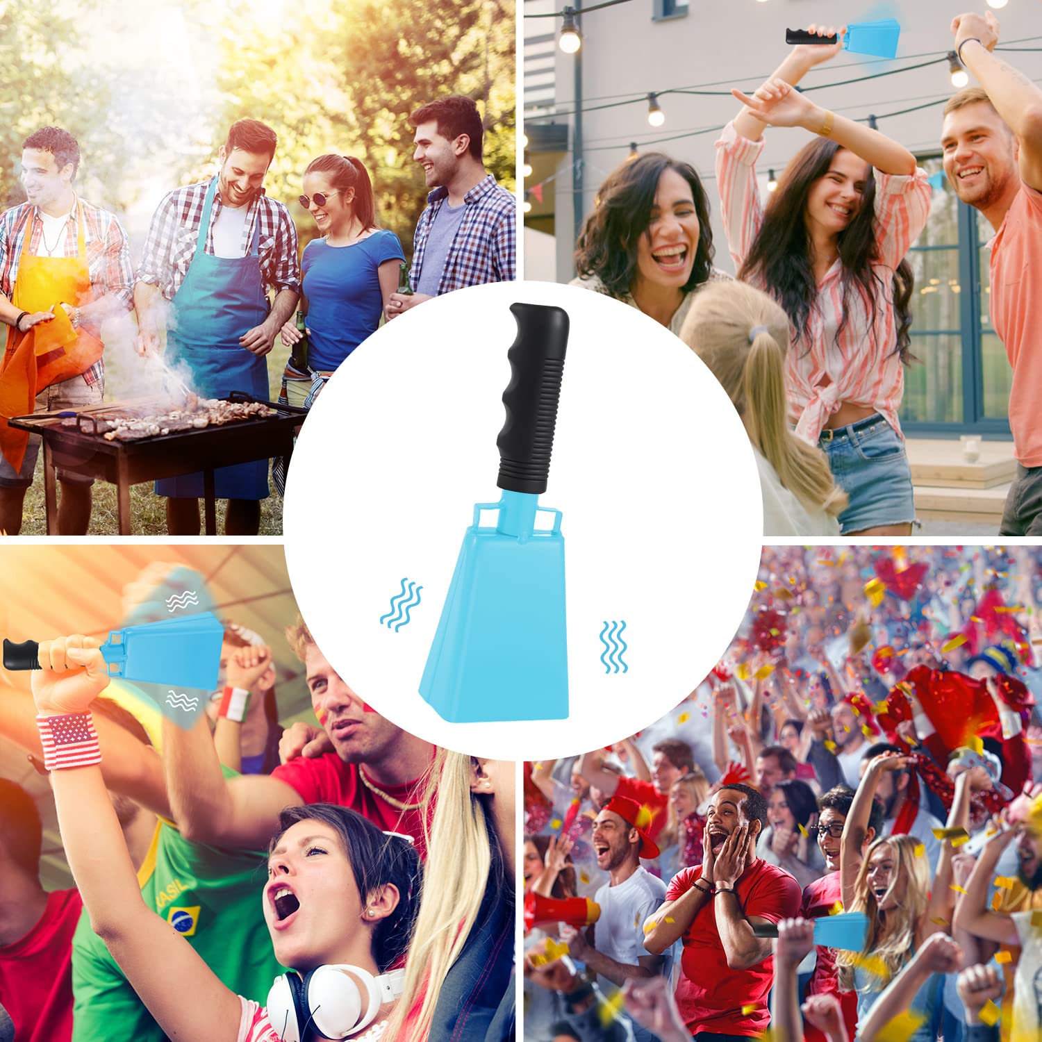 2pcs Cow Bell Noise Maker, Cowbell with Handle for Sporting Events Football Game Cheering Bells Large Solid School Bells Hand Call Bell (Blue)