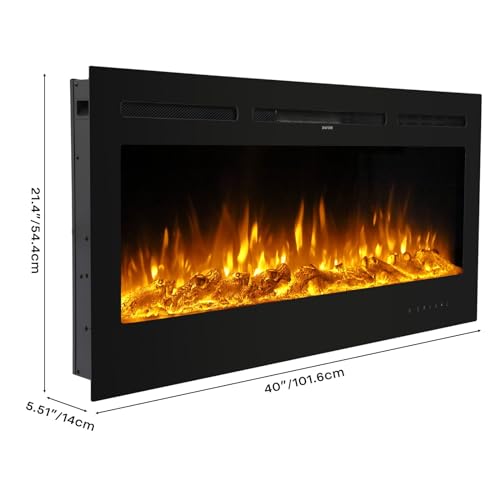 40β Electric Fireplace Inserts Wall Mounted Fireplace Heater with Remote Controls, 9 Realistic 3D Flame Colors, Adjustable Temperature, 8 Hour Timer, 750/1500 W Heater, Low Noise