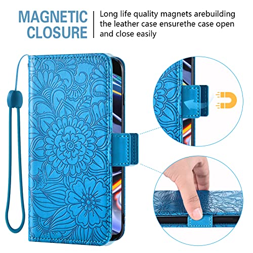 Asuwish Compatible with Oppo Realme 7 Pro Wallet Case and Tempered Glass Screen Protector Card Holder Stand Magnetic Wrist Strap Detachable PU Leather Flip Phone Cover for Realme7 7Pro Women Men Blue