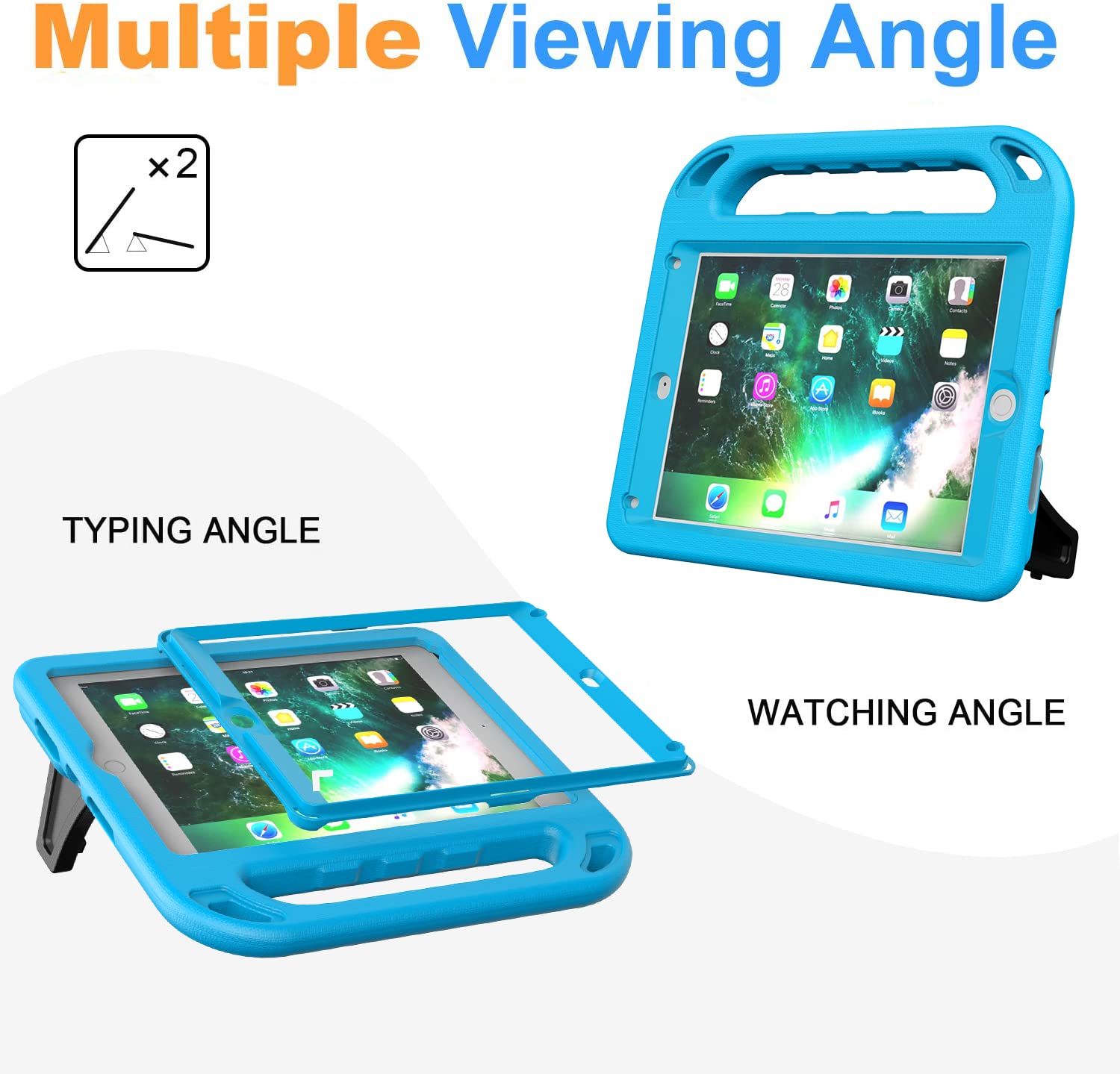 BMOUO Kids Case for iPad 5th/6th Generation, iPad 9.7 2018/2017 Case with Screen Protector, Shockproof iPad Air 2/Pro 9.7 Case with Handle Stand, Blue