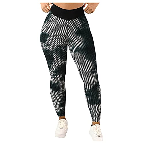 Bblulu Women's High Waist Yoga Pants Tie-Dyed Tummy Control Active Ruched Butt Lifting Stretchy Leggings Textured Booty Tight