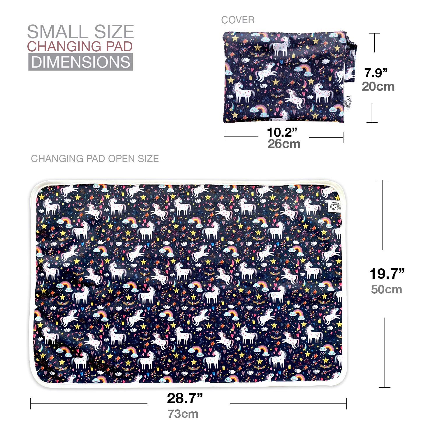 Flockthree Waterproof Baby Diaper Changing Pad with Storage Bag (28.7" X 19.7") Washable Wipeable Reusable Leak Proof Diaper Travel Mat Station Changing Mattress Liner Cribs Bed Cover, Unicorns