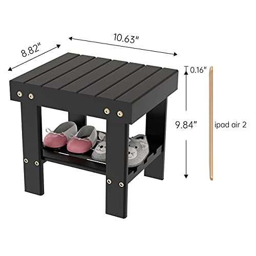 Wooden Step Stool for Kids Adults Small Wood Shower Foot Rest Stool Shaving Legs Potty Stool for Bathroom Sink Bed Kitchen (Black, 10.6 x 8.8 x 10 inches)