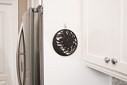 gasaré, Trivet for Hot Dishes, Pots and Pans, Metal Trivet, Sun and Moon Design, Cast Iron, Rubber Feet Caps, Ring Hanger, 8 Inches, Brown Finish, 1 Unit