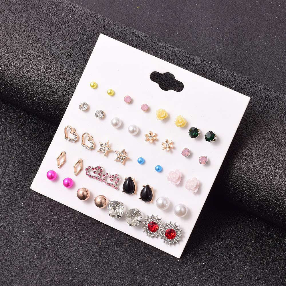 50 Pairs Earrings for Women Studs Set Small Stud Earrings Set Geometric Ball Faux Pearl Earring Sets (#1)