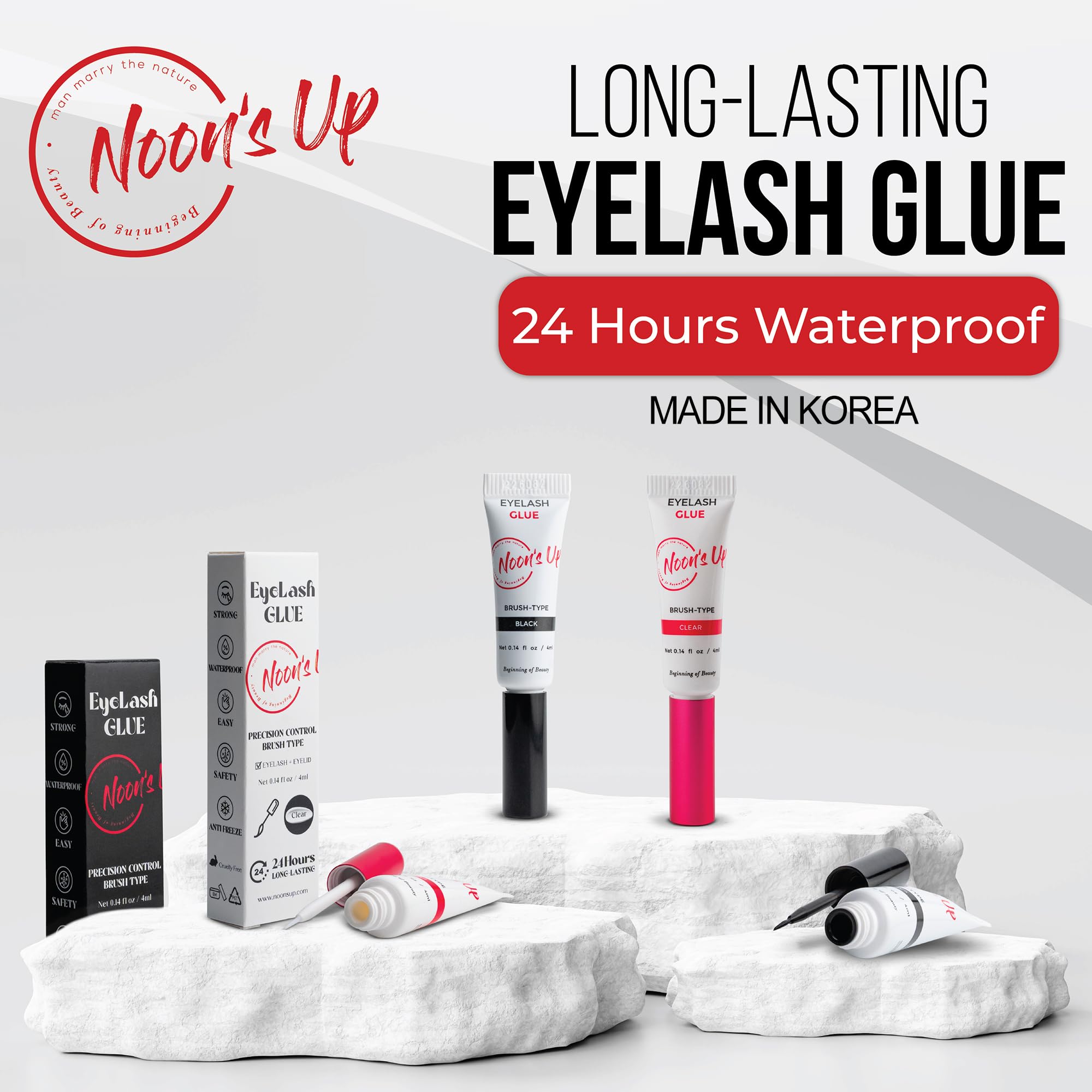 NOON'S UP Eyelash Glue (Black) - Super Strong Hold Eyelash Adhesive | Waterproof Eyelash Glue | Hypoallergenic Lash Glue for Sensitive Eyes | Black Eyelash Glue That Blends Naturally (0.14 Fl. Oz.)