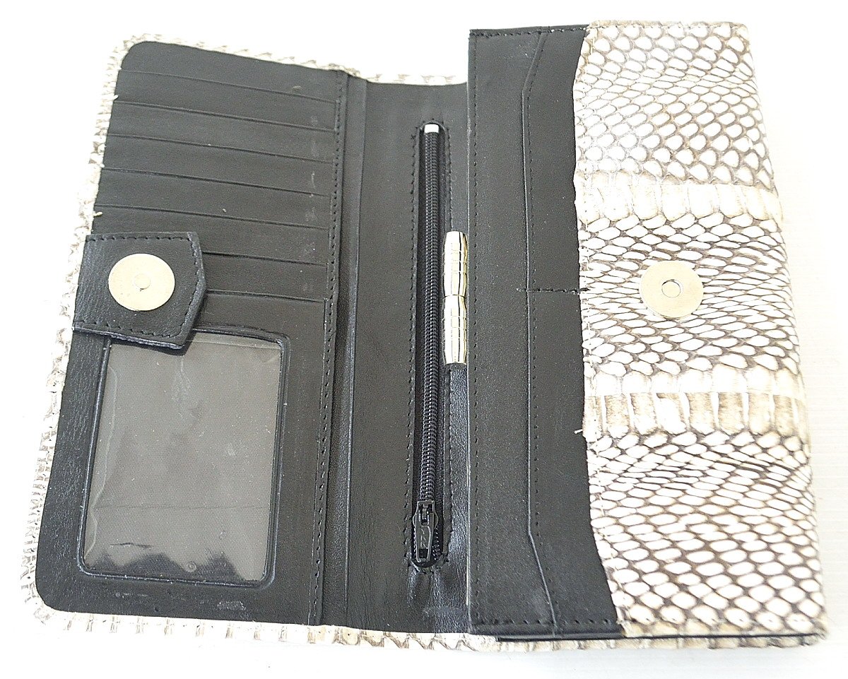 Authentic Snake Skin Women's Long Bifold Cobra Snake W/Head Purse Wallet