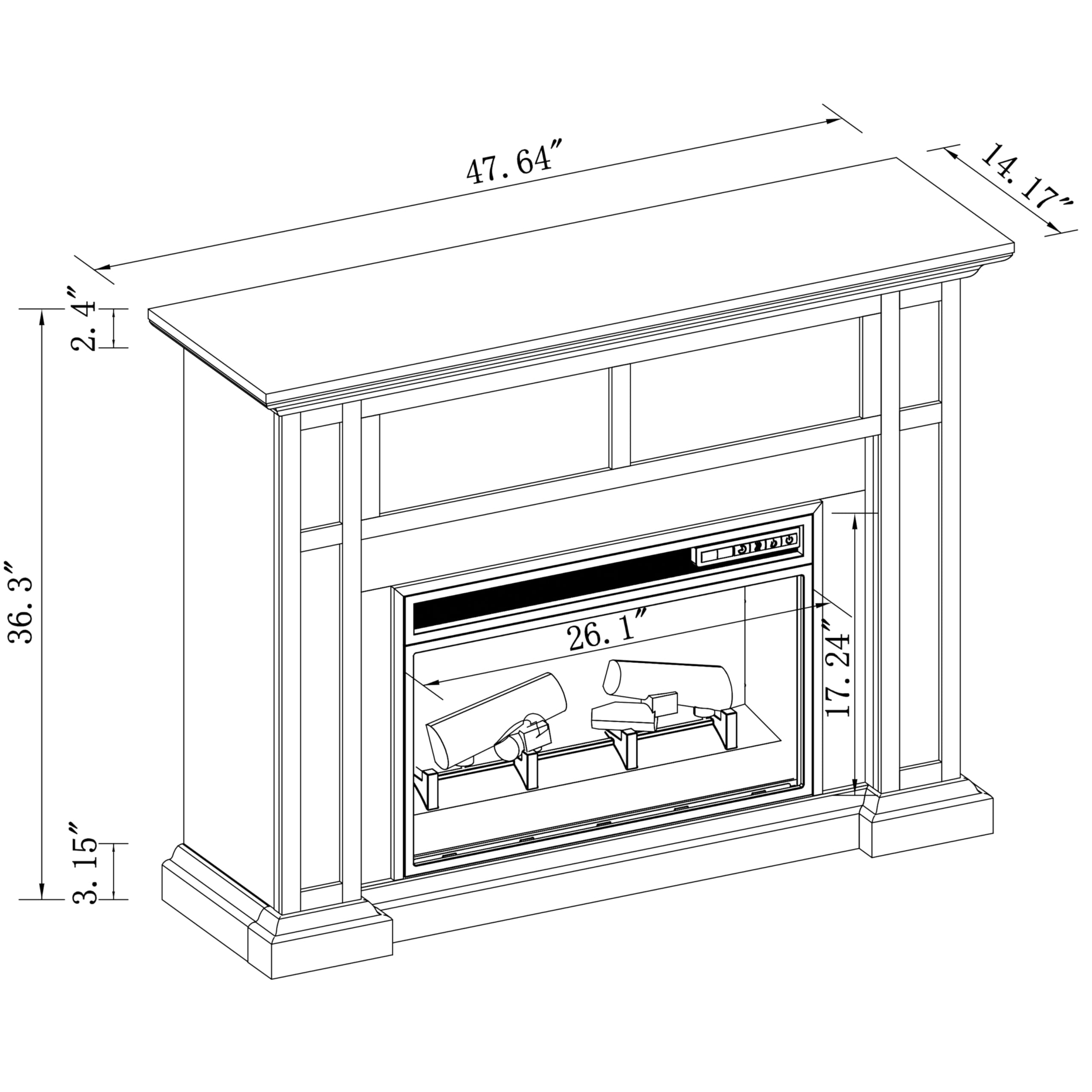 48" Electric Fireplace with Realistic Flame Effect Grey Farmhouse Modern Contemporary MDF Natural Finish Textured Wood Adjustable Thermostat Remote Control