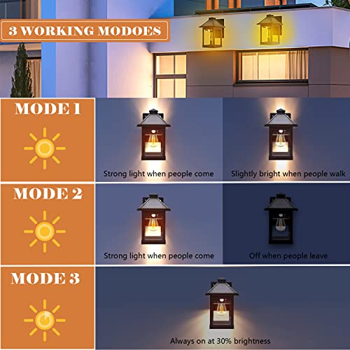 Nodfens 2 Pack Solar Wall Lanterns Outdoor with 3 Modes, Wireless Dusk to Dawn Motion Sensor LED Sconce Lights IP65 Waterproof, Exterior Front Porch Security Lamps Wall Mount Patio Fence Decorative