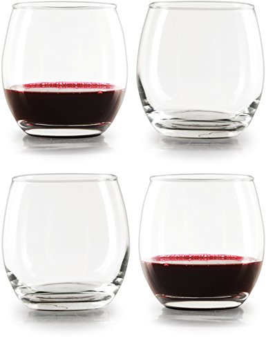 Circleware Downtown Stemless Wine Lead-Free Glass Cups for Bar, Water, Juice, Whiskey & Beverage Drinks, 4 Count (Pack of 1), Clear