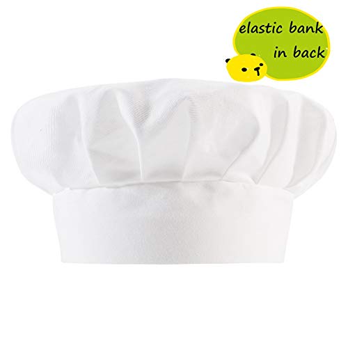 CRJHNS Kids Apron and Chef Hat Set, Adjustable Cotton Child Aprons with Large Pocket White Girls Boys Kitchen Bib Aprons for Cooking Baking Painting