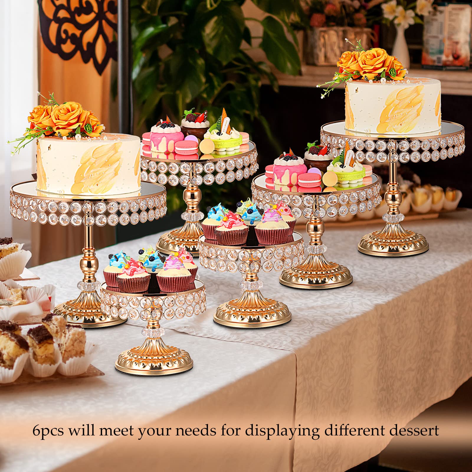 6 Pieces Gold Cake Stand Gold Round Dessert Stands Dessert Table Display Cupcake Display Stands Cake Pedestal Holder for Baby Shower Wedding Birthday Celebration Party Home Decor