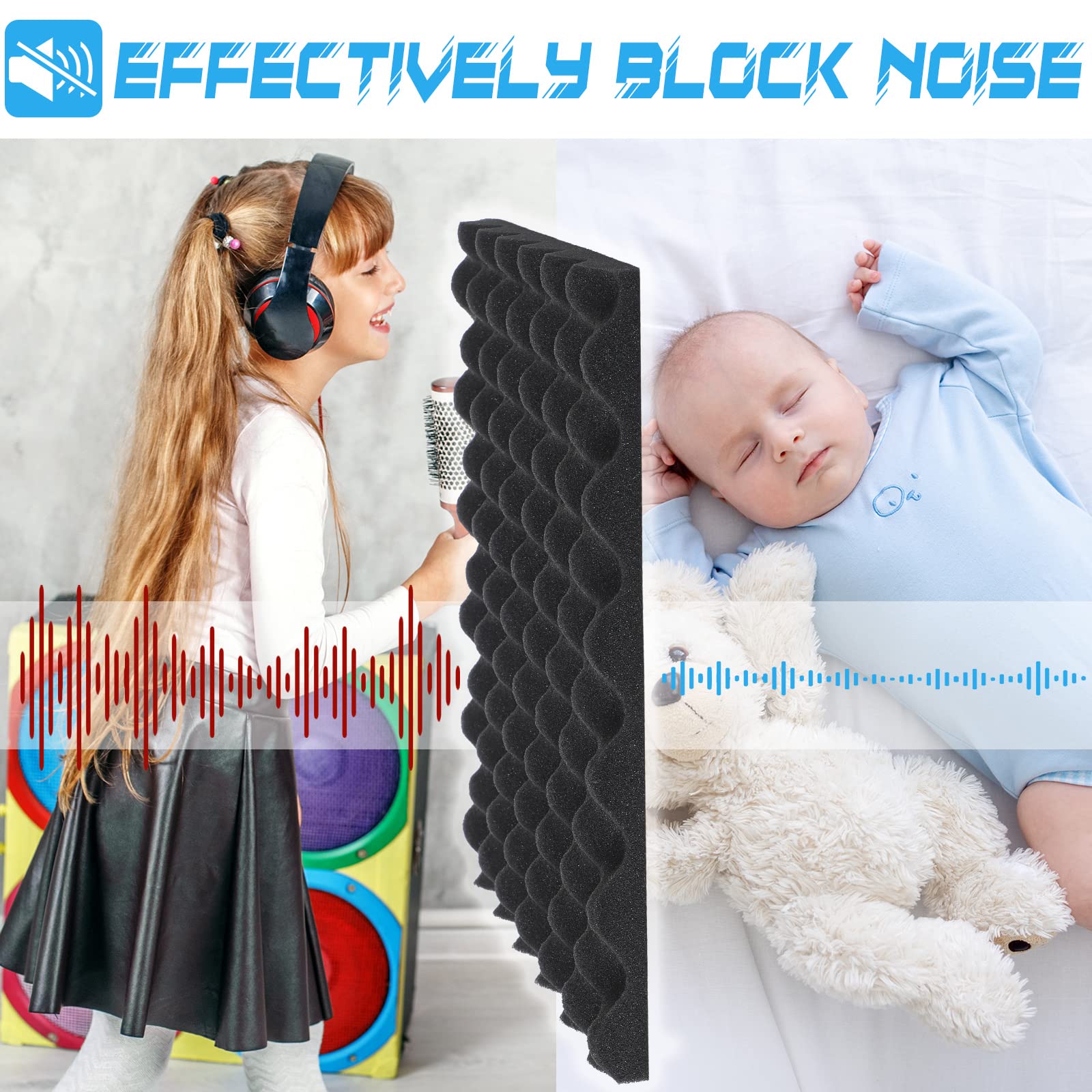 50 Pcs 1" x 12" x 12" Acoustic Panels Sound Proof Foam Panels Noise Insulation High Density Fire Resistant for Studio Wall Door, Black