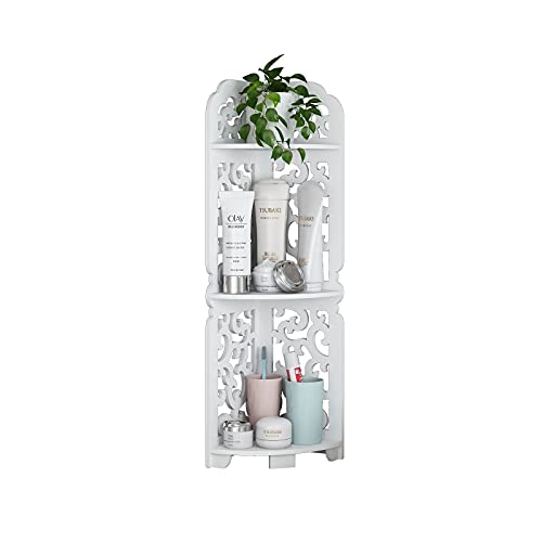 MENGK 3 Tier White Wooden Corner Shelf Unit Home Decor Bathroom Storage Unit Furniture