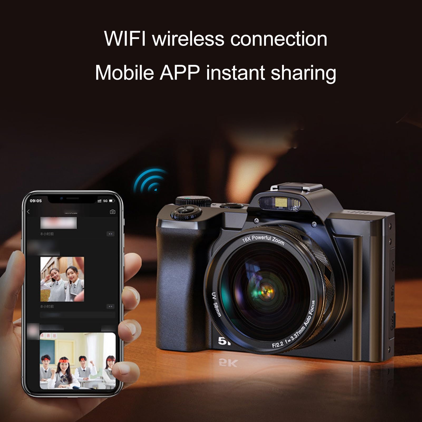 48MP 5K HD Smart Digital Camera, Ultra Clear 6 Axis Anti Shake, 16X Zoom, for Photography, with 3.5in IPS Screen, US Plug