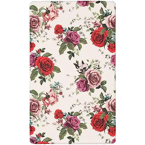 English Garden Themed Fitted Crib Sheet,Standard Crib Mattress Fitted Sheet Soft and Breathable Bed Sheets - Crib Mattress Sheet or Toddler Bed Sheet,28β x52β,Champagne Multicolor