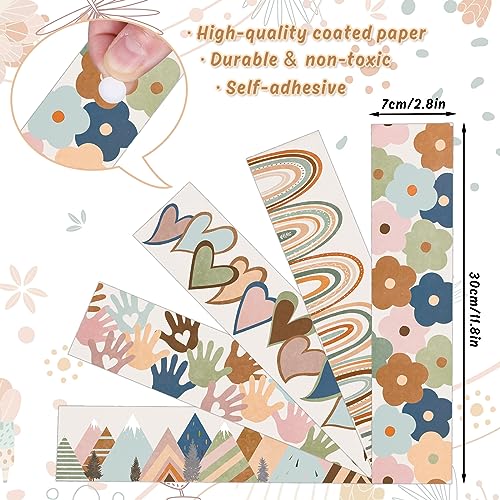 AnyDesign 60Pcs Boho Morandi Bulletin Board Borders with 100Pcs Glue Points 5 Design Heart Rainbow Handprint Die-Cut Trim Borders Classroom Borders for School Classroom Office Chalkboard Decorations