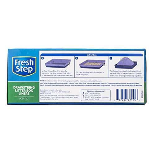 Fresh Step Drawstring Cat Litter Box Liners, Scented, Jumbo Size, 36" x 19" - 7 Count | Kitty Litter Bags, Cat Litter Liners for All Cats To Keep Your Home Clean