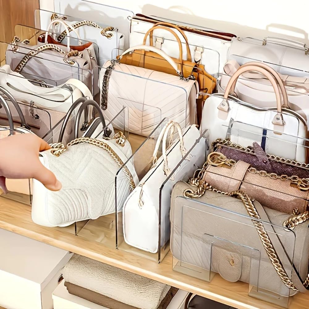 Clear Closet Bag Storage Dividers Rack, Detachable Cupboard Shelf, Acrylic Shelf Dividers, Purse Storage Organizer, Handbag Display Stand, Desk File Sorter Stand Holder Bookshelf