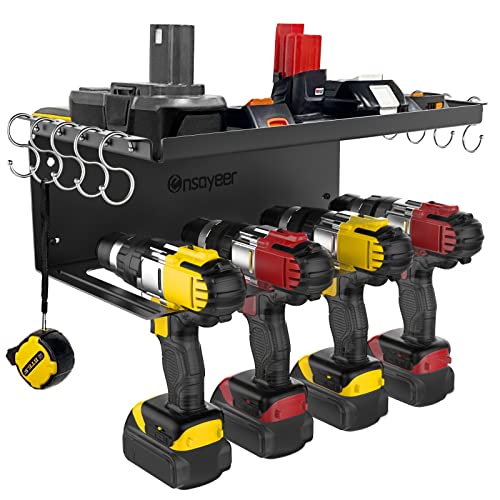 Ensayeer Power Tool Organizer, Cordless Drill Storage, Drill Holder Storage Wall Mount Shelf Rack, Charging Station to optimize Garage Organization and Power Tools Storage