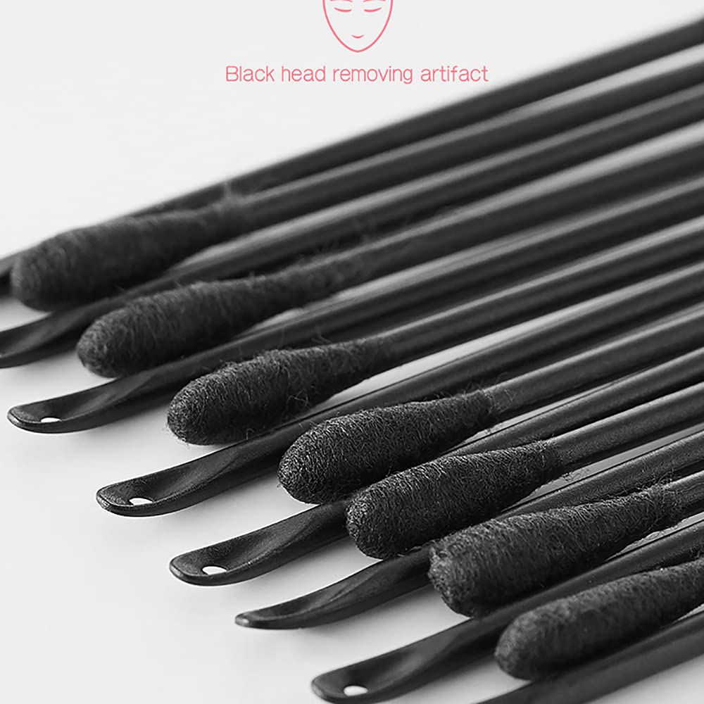 ALIOBC Disposable Cotton Swabs Stick,160 Pcs Multi Use Black Double-Headed Acne Squeezing Professional Ear Pick for Blackhead or Whitehead Nasal Gunk Removerand Clean Skin Pores