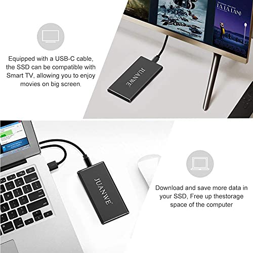 JUANWE 1TB Solid State External Hard Drive USB 3.0 Type-C Portable SSD High-Speed Read & Write Up to 550MB/s & 510MB/s, External Hard Drive for PC/Laptop/Mac, Black