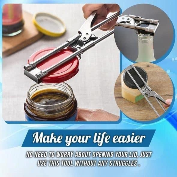 Adjustable Multifunctional Stainless Steel Can Opener, Master Opener Adjustable Toothed Clamp Jar & Bottle Opener for Arthritic Hands, Seniors, and Anyone With Limited Hand Strength