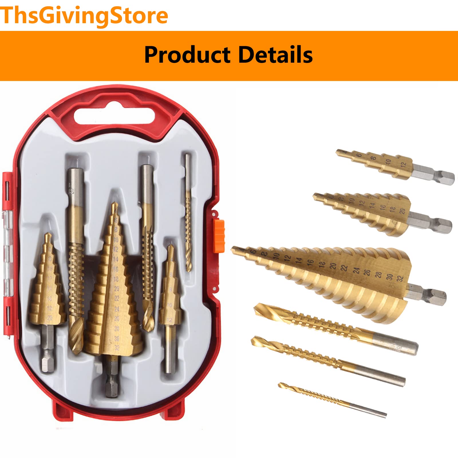 6 Pcs Titanium Coated Step Drill Bits Set, 3 Sizes of Step Drill Bits and 3 Sizes of Twist Drill Bits, High Speed Steel Drill Bits Set for Metalworking, Woodworking Tools, Hole Drilling