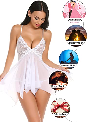 Avidlove Wedding Lingerie for Bride Lace Babydoll Sexy Lace Sleepwear for Women, White, Medium