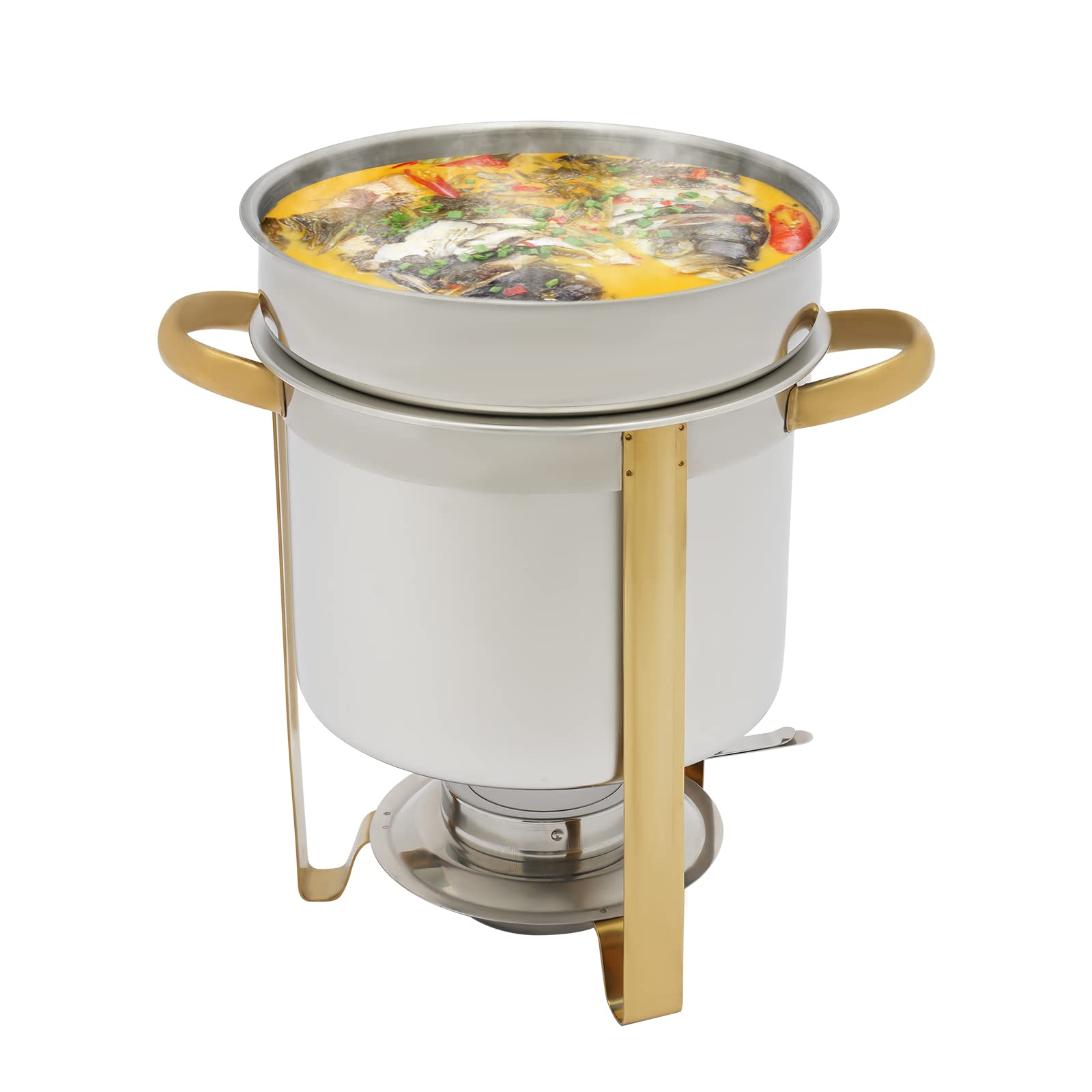 7L/7.4Qt Commercial Soup Kettle Warmer, Stainless Steel with Dish Buffet Server Food Warmer Chafing with Lid for Soup (Gold)