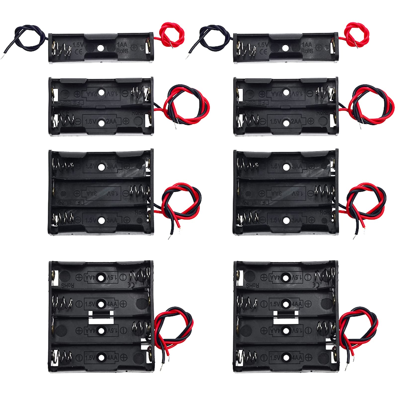 QTEATAK 8 Pack AA Battery Holder Bundle with Wire 1 AA Battery Holder 1.5V, 2 Pcs, 2 AA Battery Holder 3V, 2 Pcs, 3 AA Battery Holder 4.5V, 2 Pcs, 4 AA Battery Holder 6V, 2 Pcs