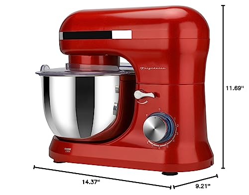 FRIGIDAIRE ESTM020-RED Retro Electric Stand Mixer, 4.75 Quart / 4.5L, 8 Speeds with Whisk, Dough Hook, Flat Beater Attachments, Splash Guard (RED)