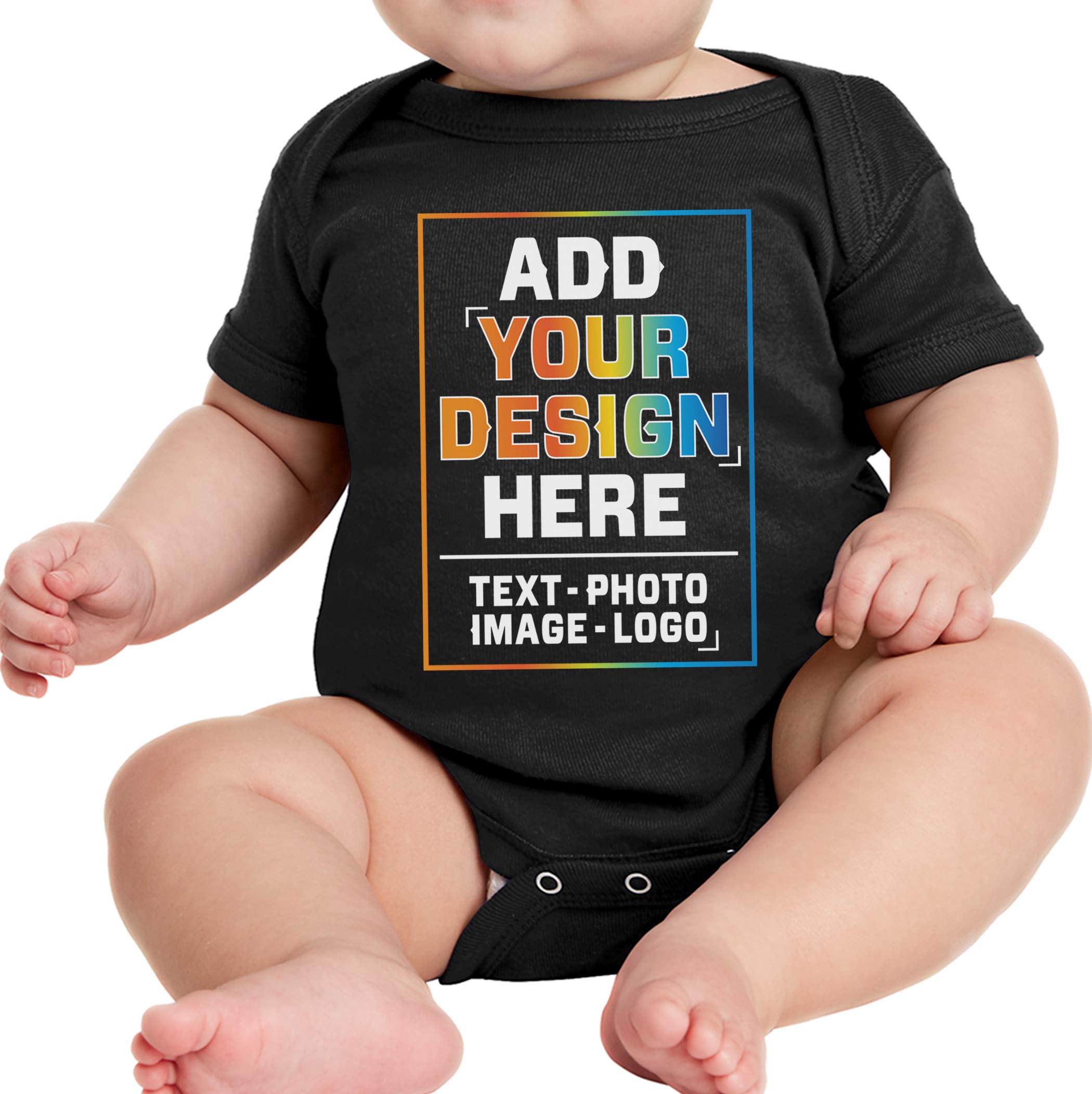 TEEAMORE Custom Bodysuits for Baby Personalized Bodysuit Design Your Own Add Your Text Image Black